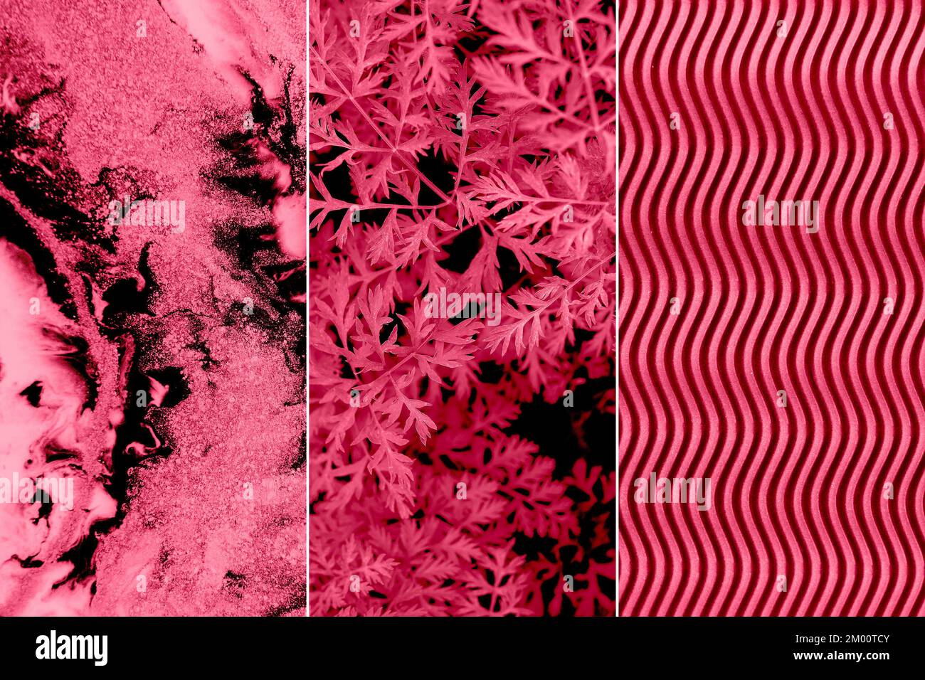 A collage showing the fashionable color of 2023 - Viva Magenta ...