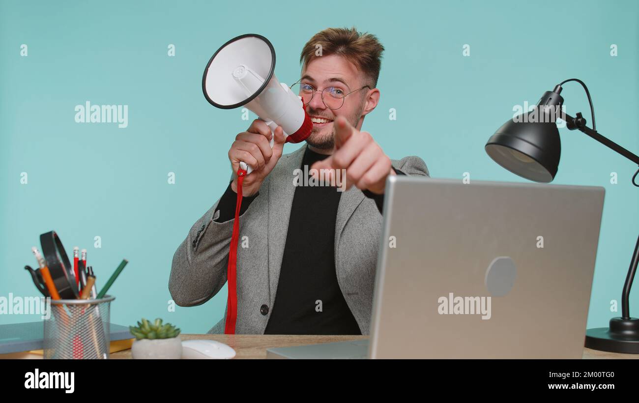 Business man megaphone announcing hi-res stock photography and images ...