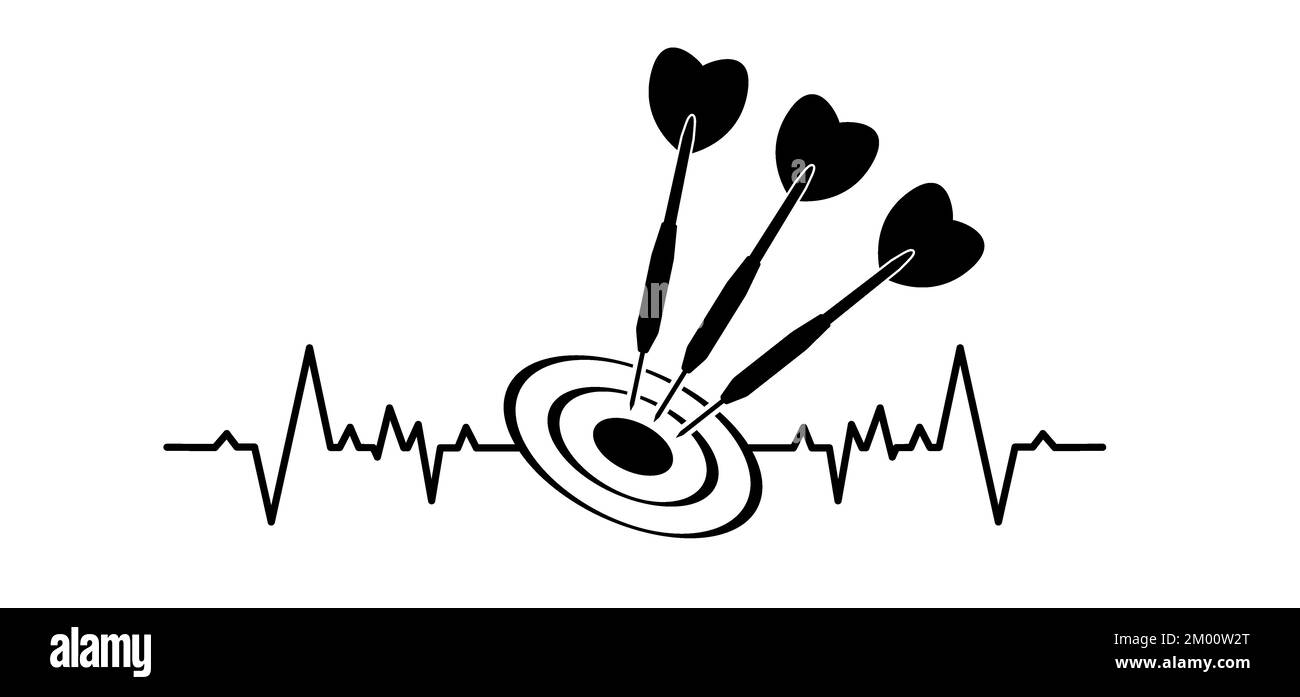 Heartbeat wave. Cartoon dart arrows for dart board game. Successful ...