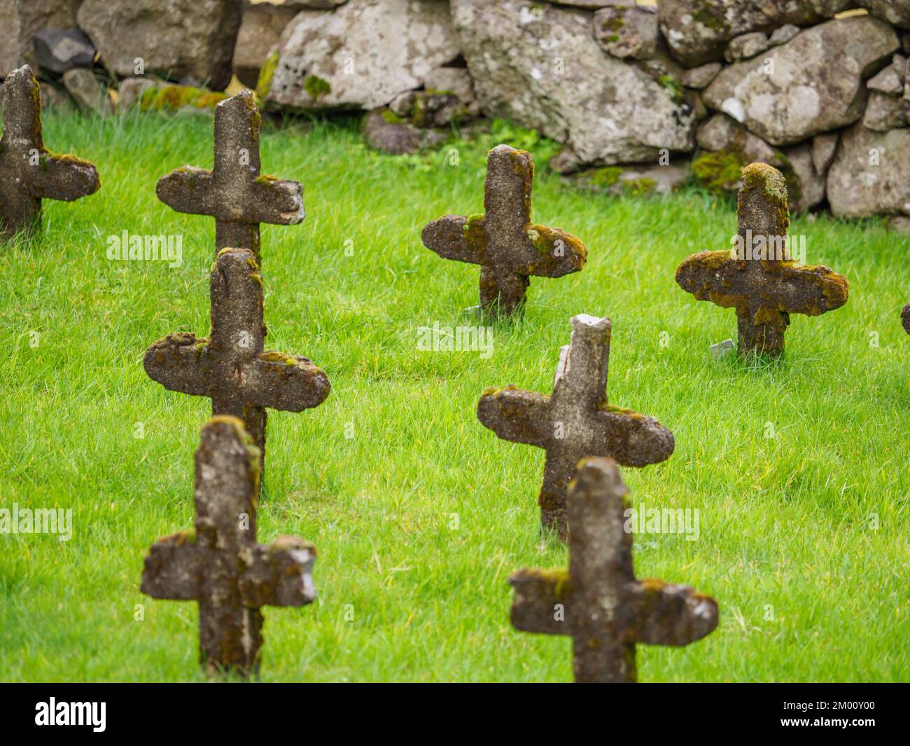Stone crosses in cemetery on Faroe Islands, Kingdom of Denmark Stock ...