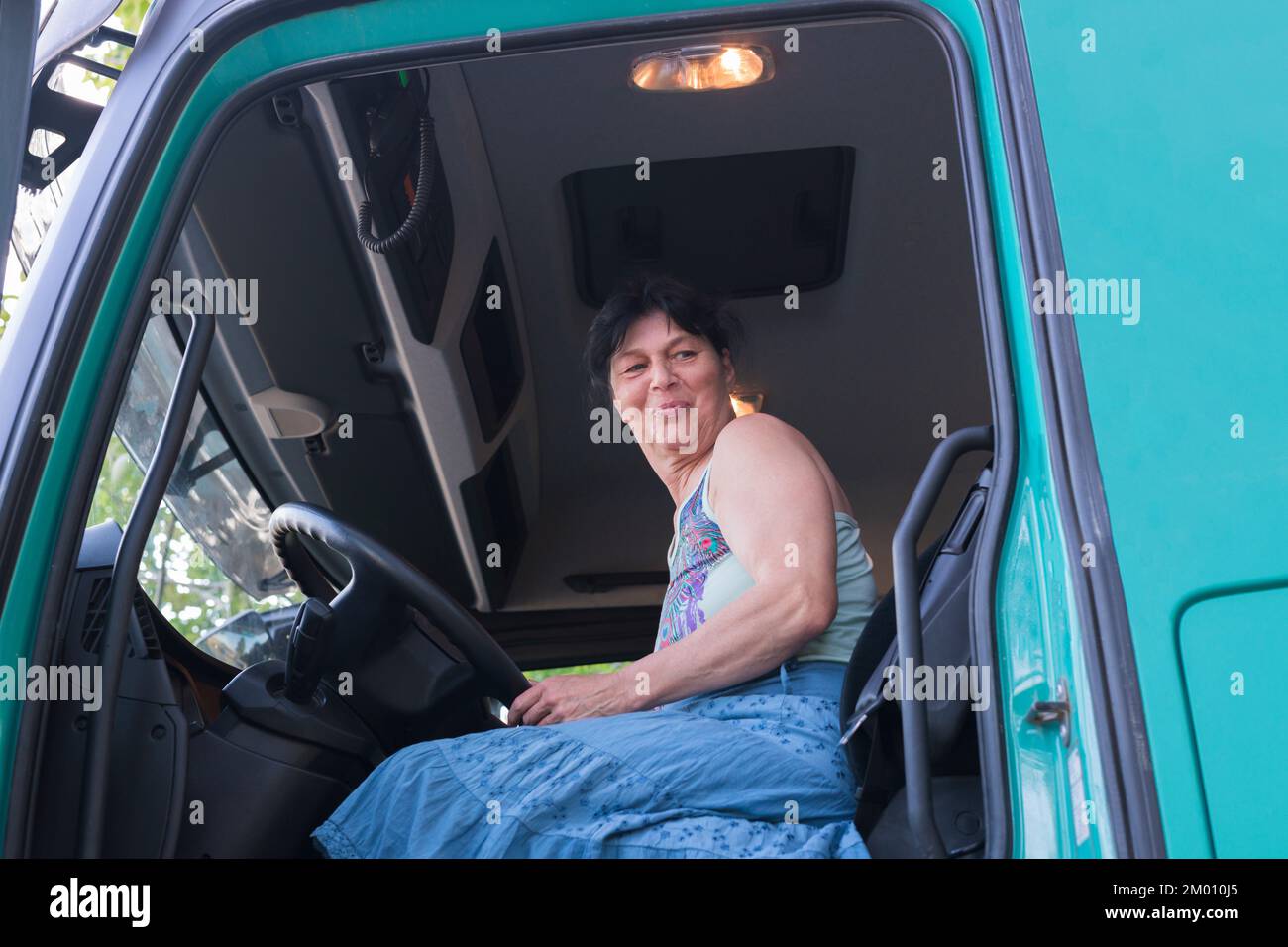 Driver of a truck in the driver's cab Stock Photo - Alamy