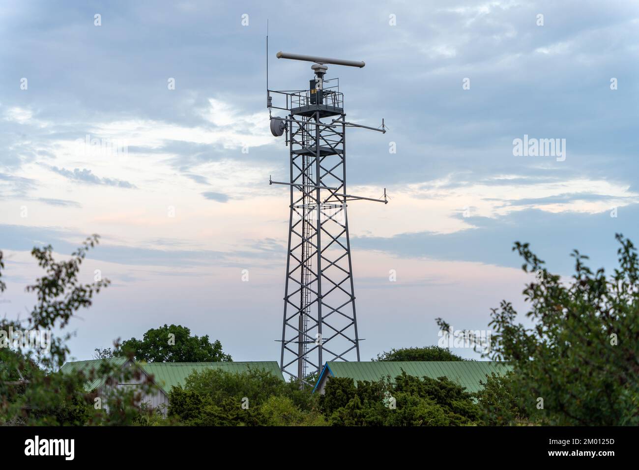 Telecommunication tower with 5G cellular network antenna on city ...