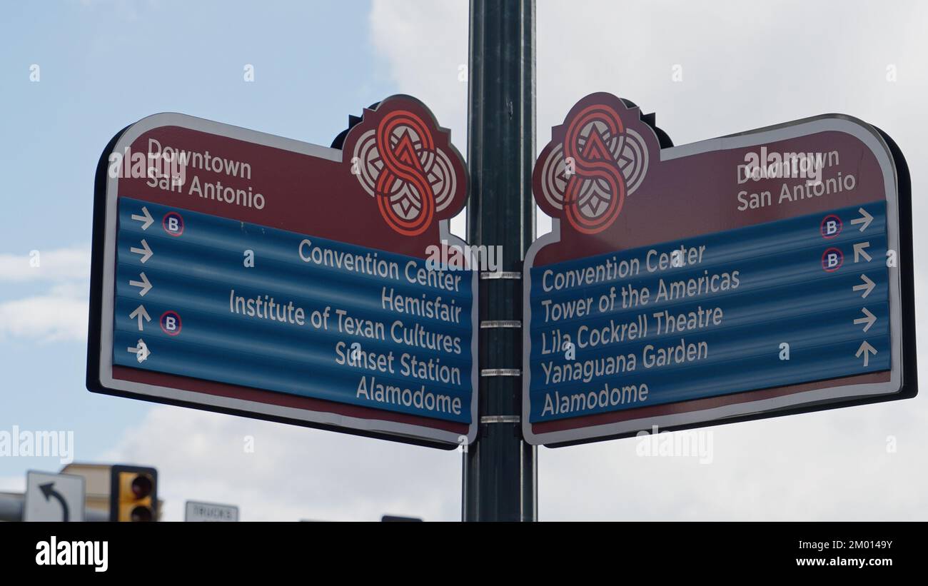 Direction signs to all the landmarks at Downtown San Antonio - SAN ...