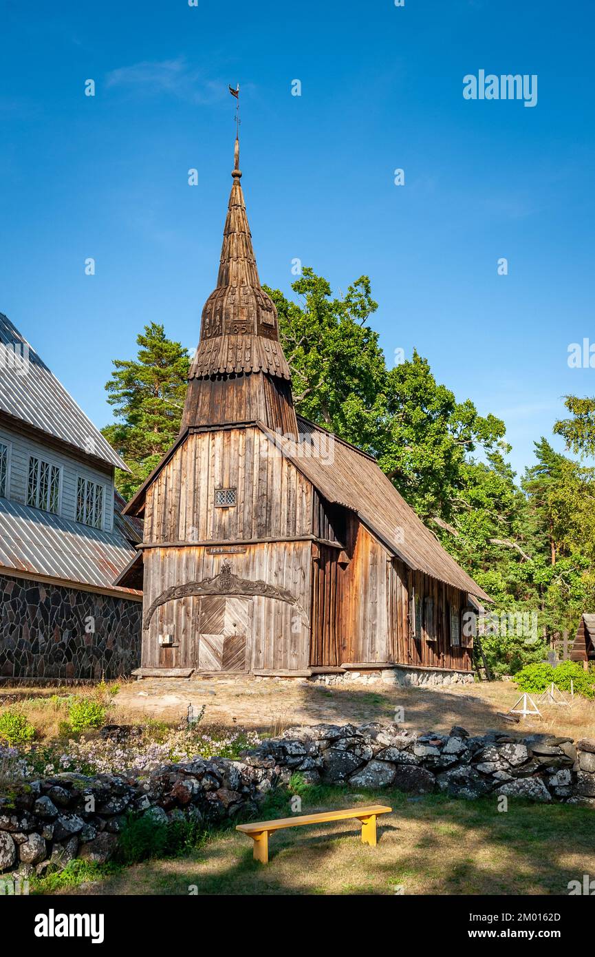 St. Madeline's Church in Ruhnu. The oldest wooden building still ...