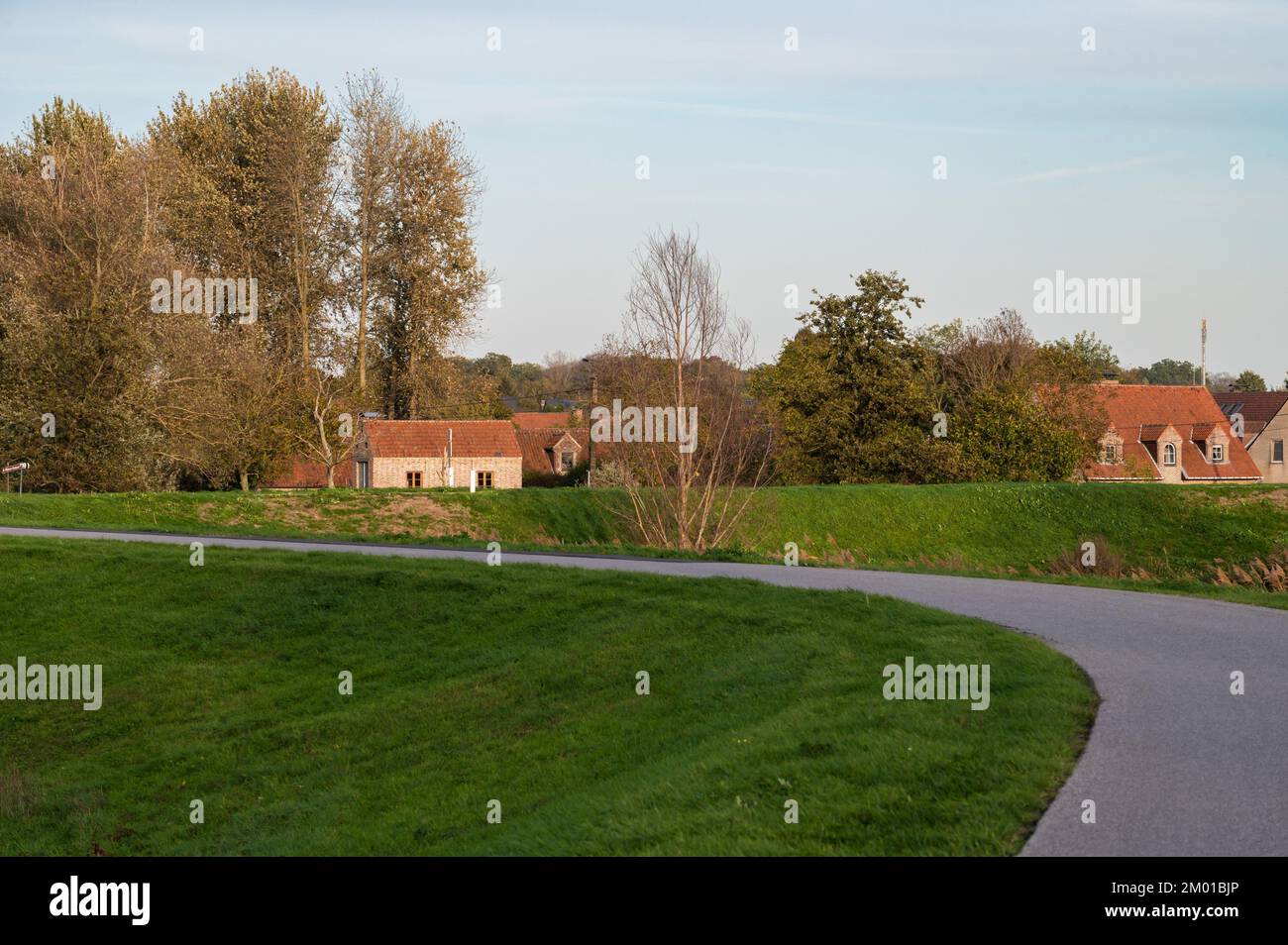 Berlare, East Flemish Region, Belgium, View over a bending cycling ...