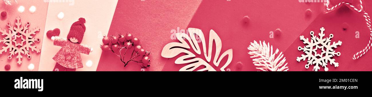 Viva Magenta color of the year 2023. Toned monochrome image. Winter ...