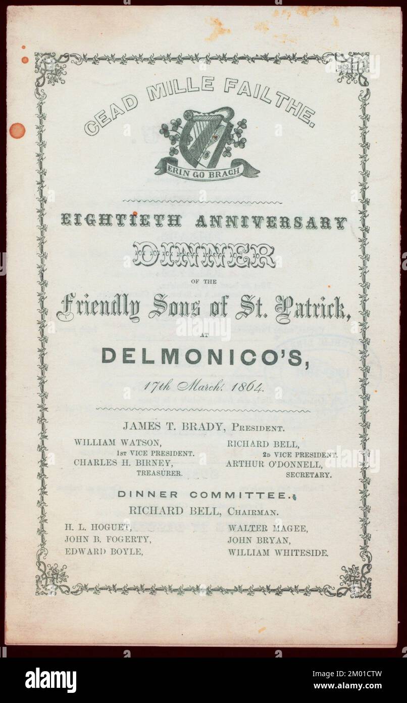 80TH ANNIVERSARY DINNER [held by] FRIENDLY SONS OF ST. PATRICK [at ...
