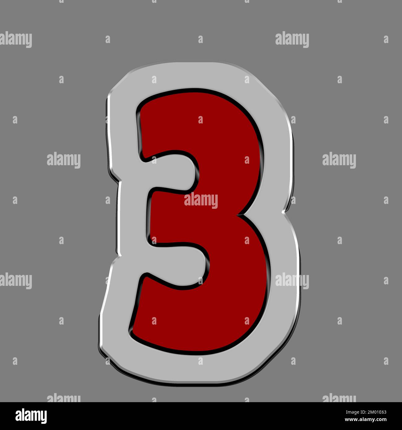 Badge with red number 3 Stock Photo - Alamy