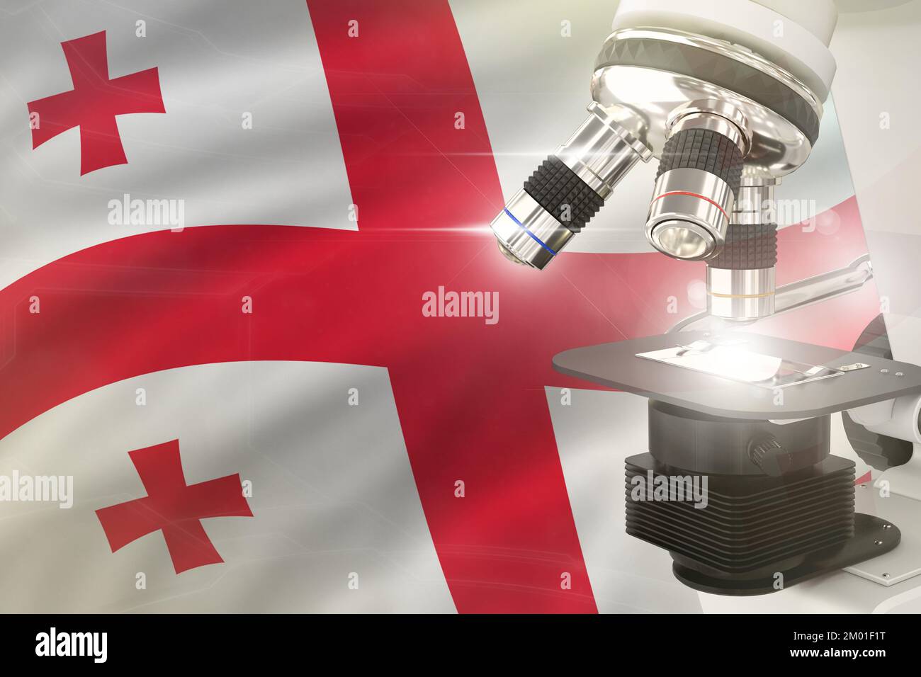 Georgia science development concept - microscope on flag background ...
