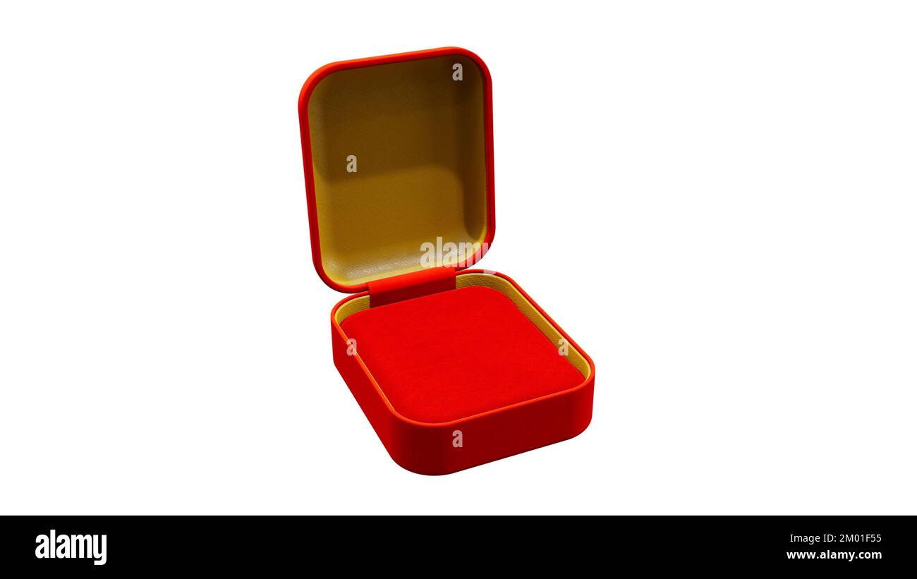Red and gold opened empty jewelry present box on white, isolated ...