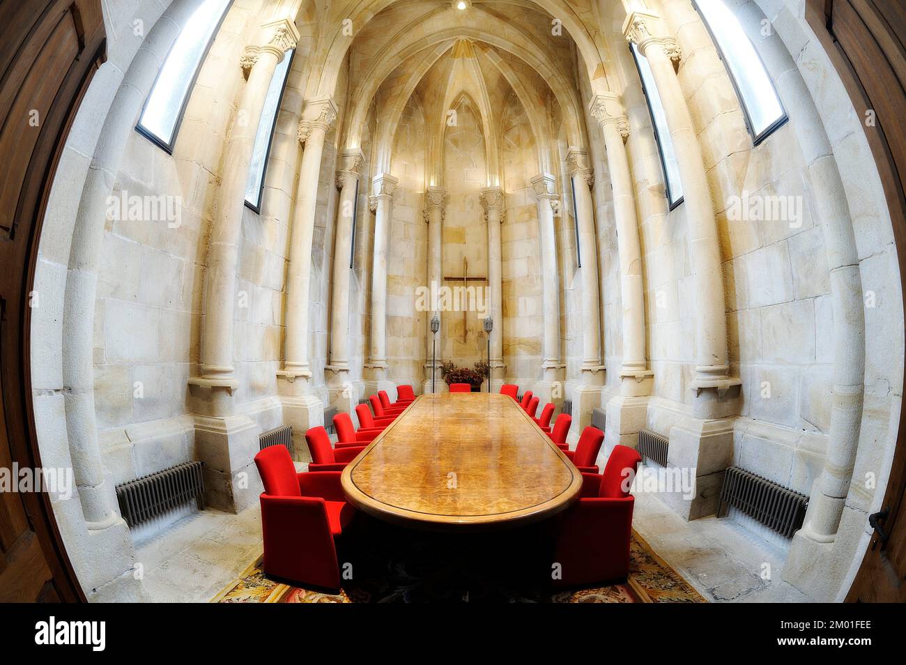 Butron castle room with a large table of meetings on the center ...
