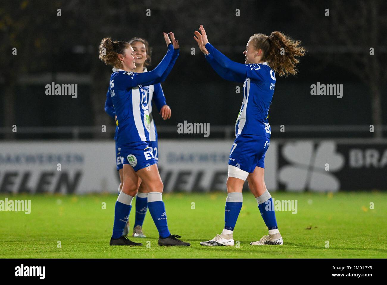 Alixe Bosteels (7) of Gent pictured celebrating with teammates after ...