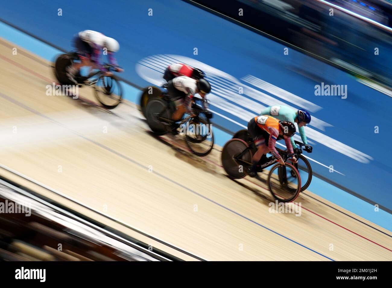 Steffie Van Der Peet on her way to winning the womens Keirin final ...
