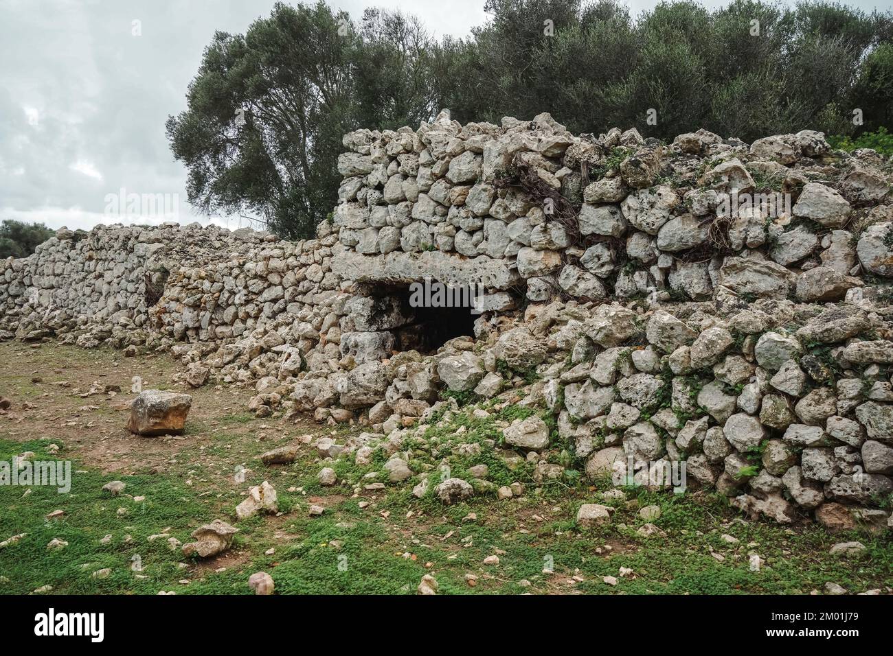 Outer dry stone protection wall, prehistoric village at Torrellafuda ...
