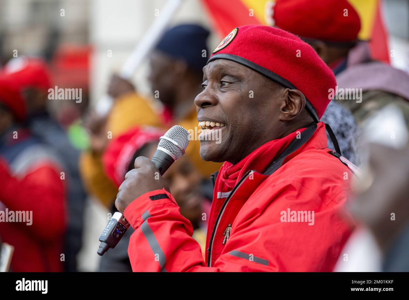 Ugandan exiles protesting outside Uganda High Commission in London. The ...