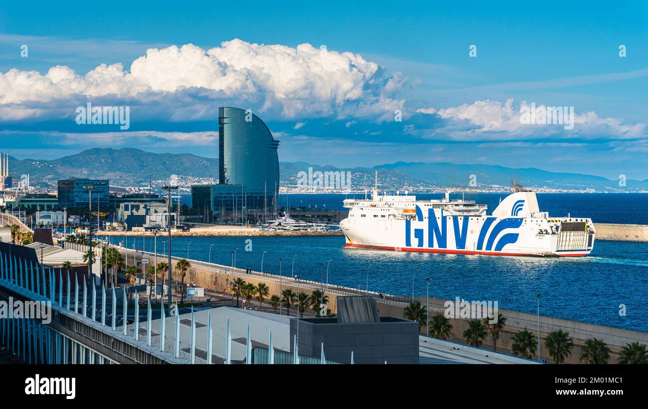 GNV Ferry in Port of Barcelona, Spain, Europe Stock Photo - Alamy