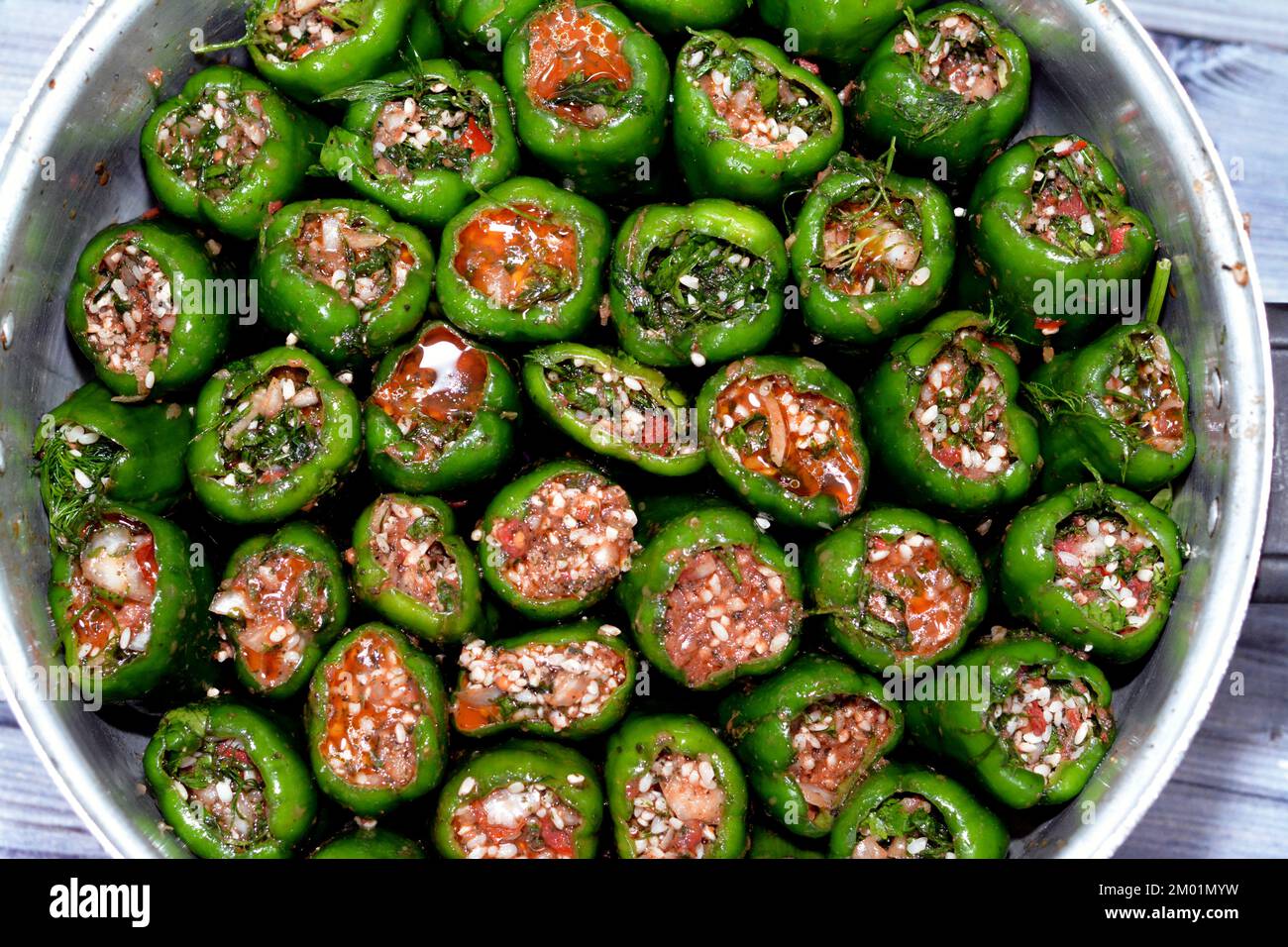 Pile of filled bell peppers stuffed Egyptian mahshi and filled with ...