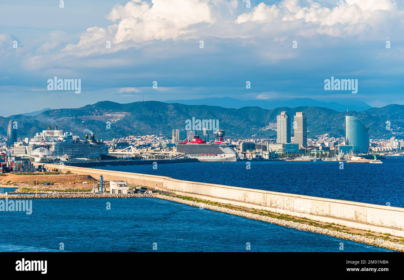 Valiant Lady - Virgin Voyages Cruise Ship at sea with Barcelona in the ...