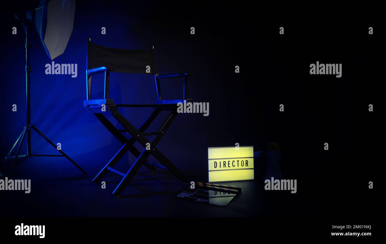 Director chair with cinema lightbox sign Director text on it and ...