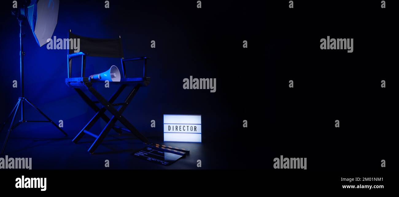 Director chair with cinema lightbox sign Director text on it and ...