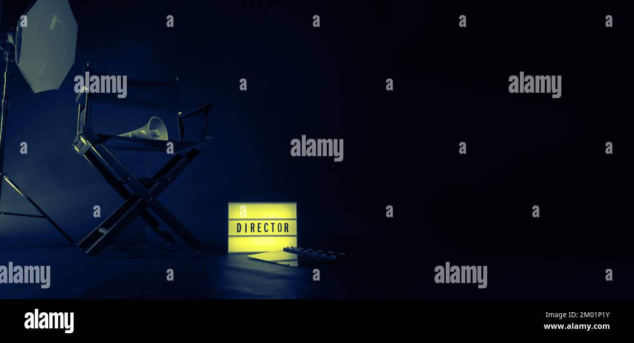 Director chair with cinema lightbox sign Director text on it and ...