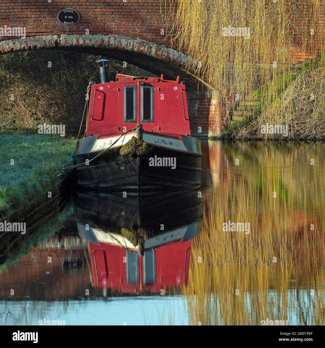 Scenic landscape of narrowboats moored on the Staffordshire & Worcester ...
