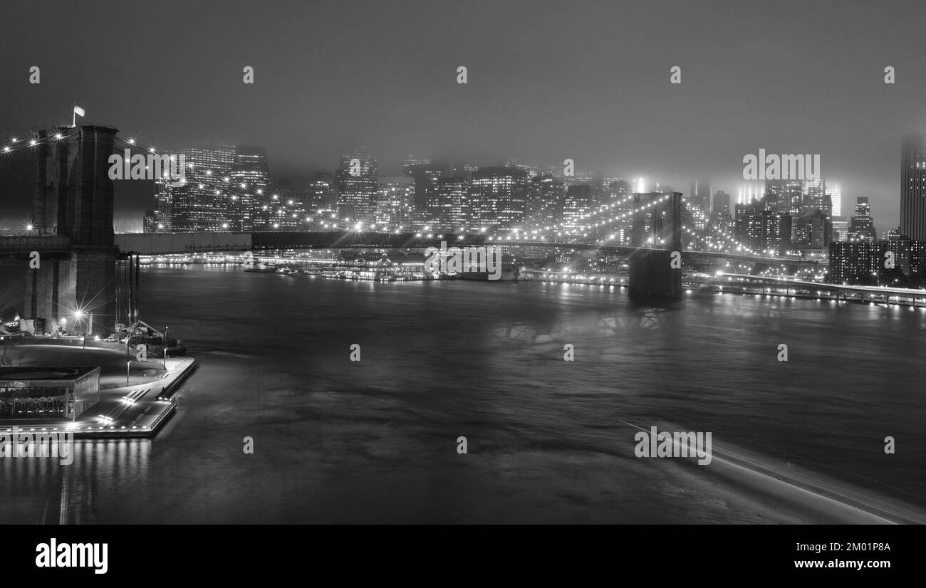 Urban scenery bridge skyscrapers Black and White Stock Photos & Images ...