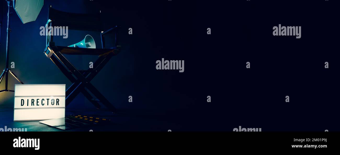 Director chair with cinema lightbox sign Director text on it and ...