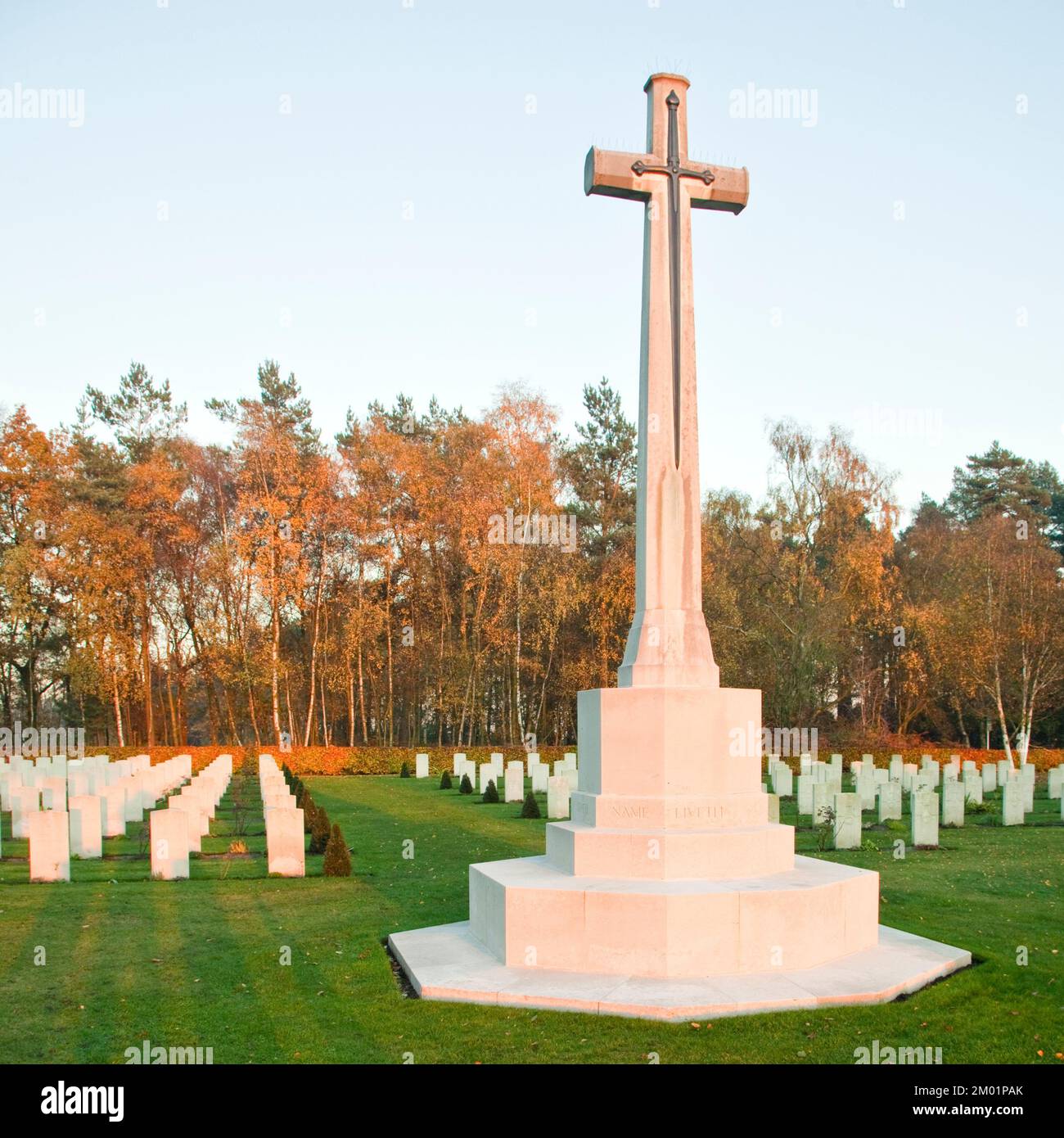 Commonwealth Military Cemetery, bathed in warm evening light, Cannock ...