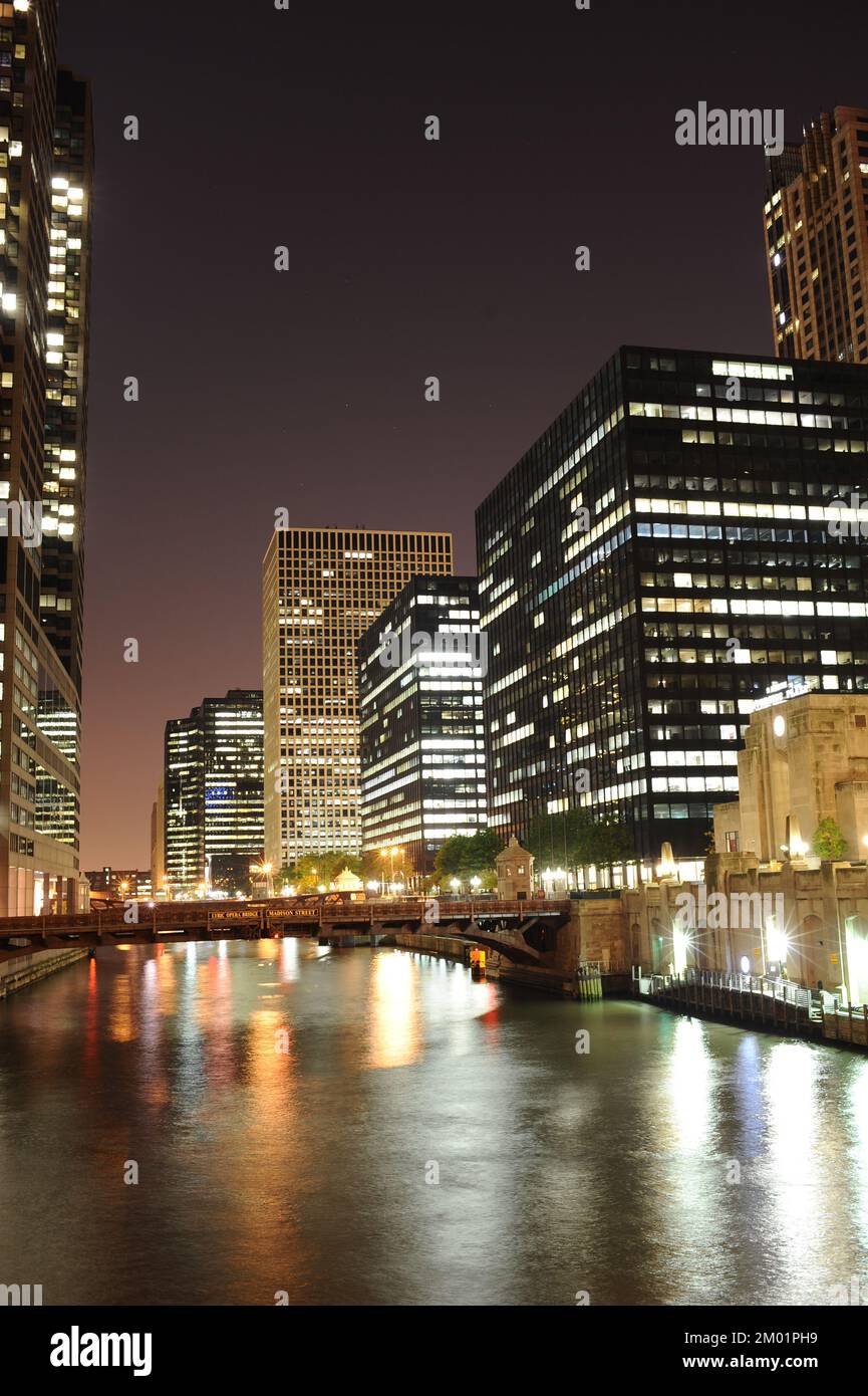 Chicago downtown at night Stock Photo - Alamy