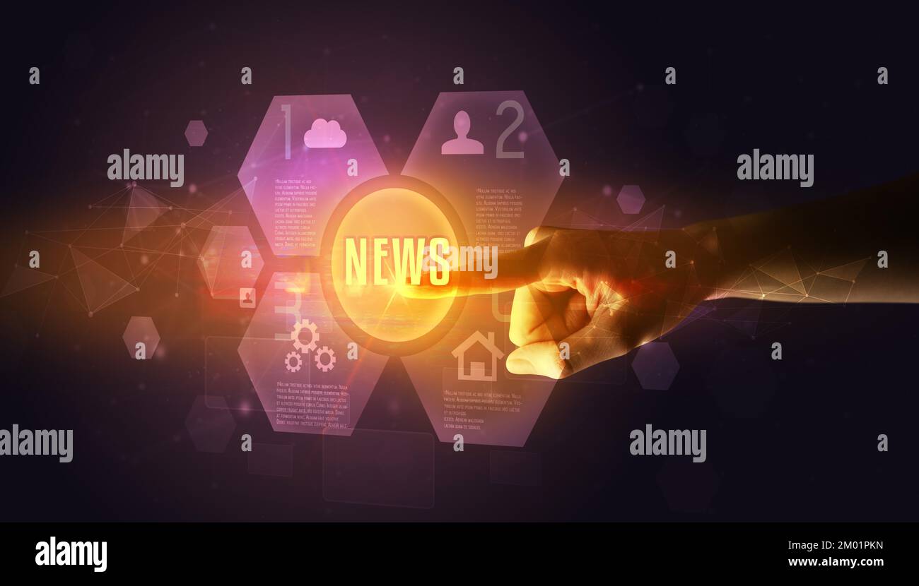 Hand touching digital button concept Stock Photo - Alamy