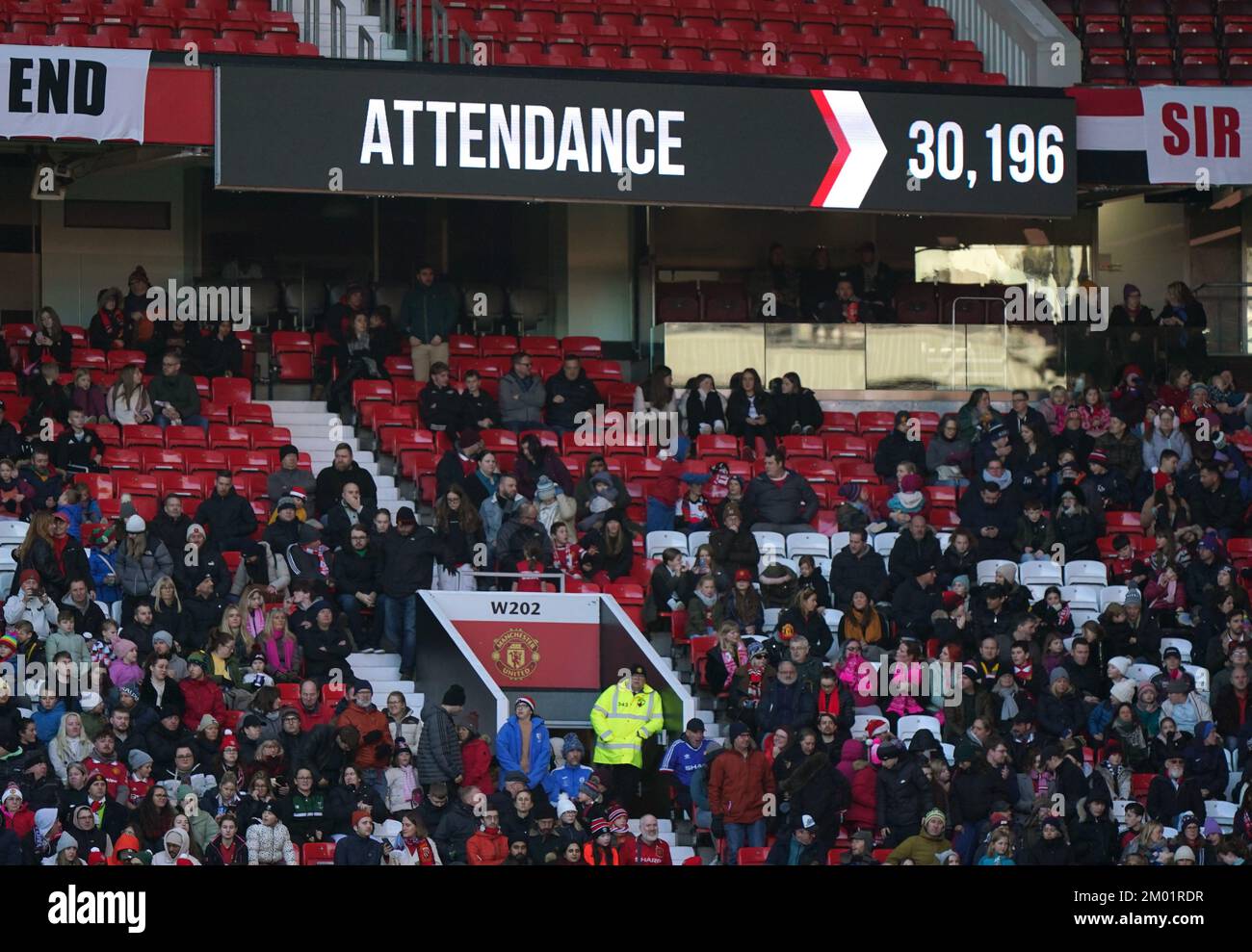 An LED board displays the attendance during the Barclays Women's Super ...