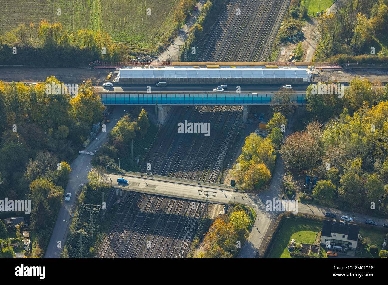 Aerial view, construction site freeway bridge of A1 freeway, bridge ...