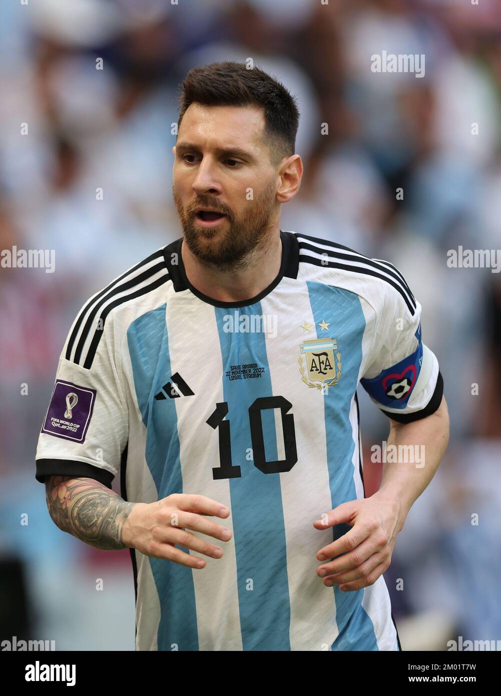 LUSAIL CITY, QATAR - NOVEMBER 22: Lionel Messi of Argentina looks on ...