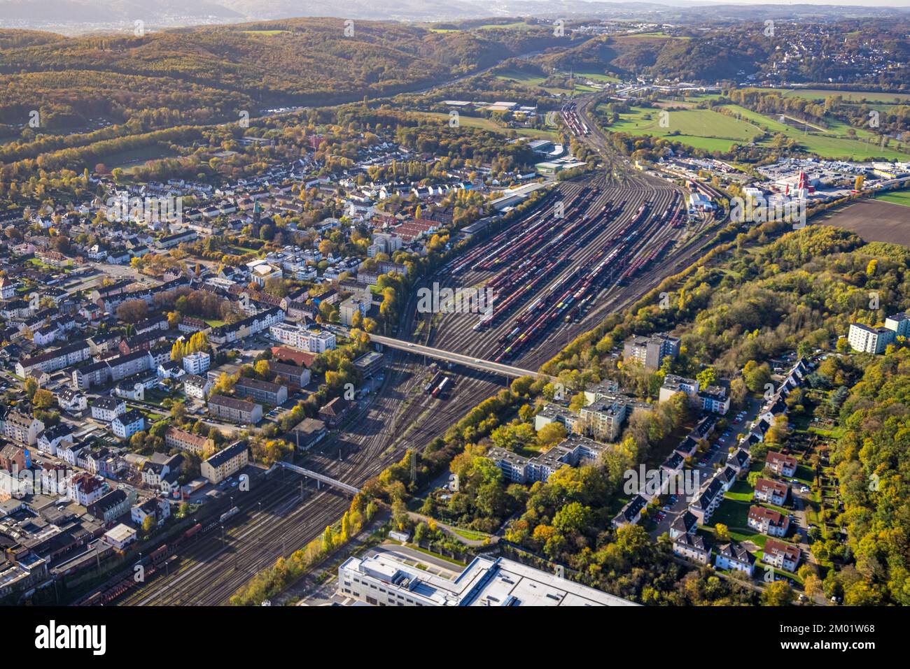 Aerial view, marshalling yard, freight yard Vorhalle, Hagen, Ruhr area ...