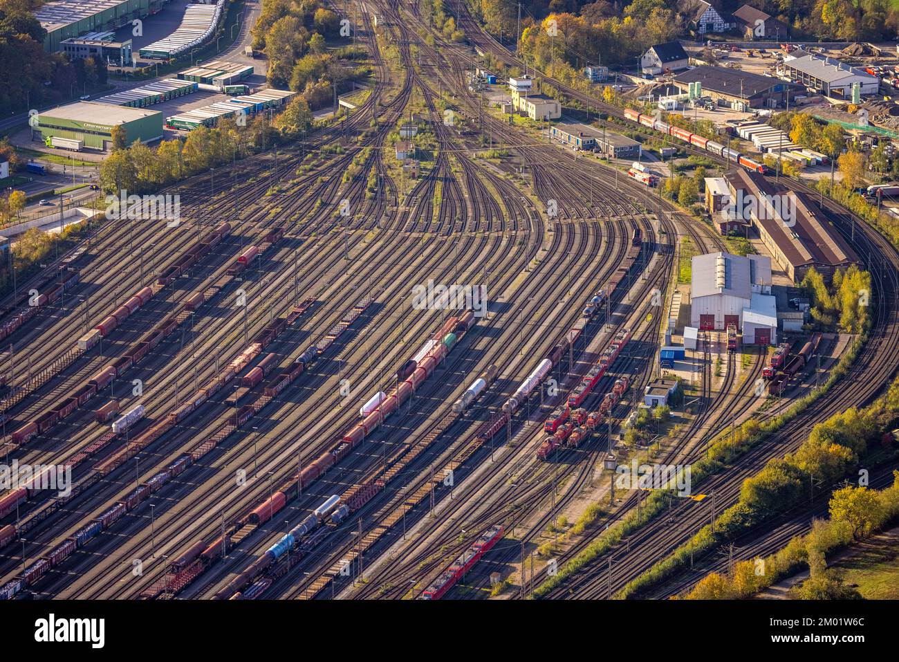 Aerial view, marshalling yard, freight yard Vorhalle, Hagen, Ruhr area ...