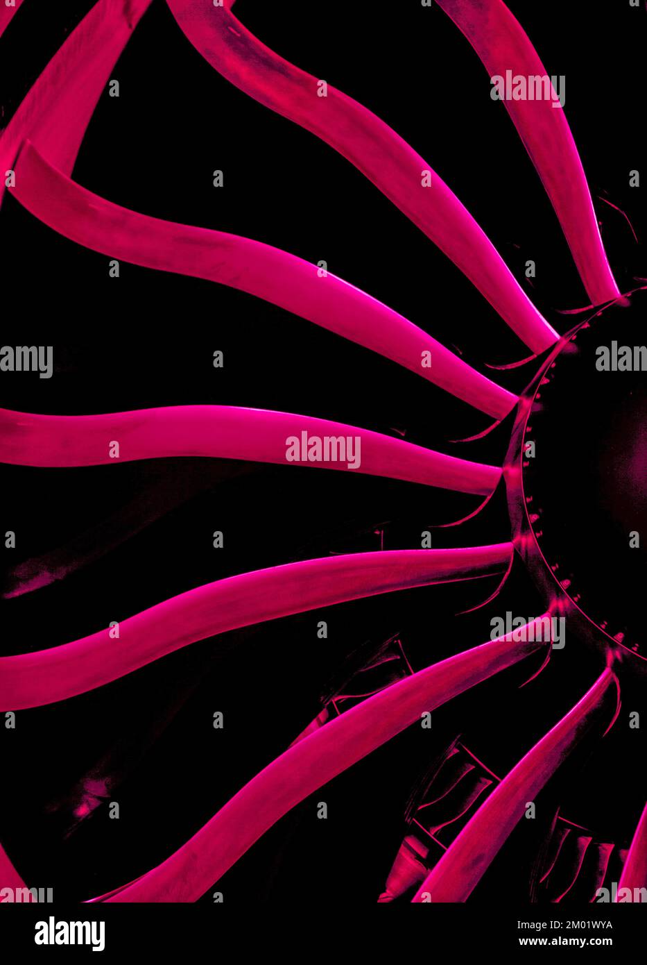 Aviation background. Turbine blades in Viva Magenta. Red top view ...