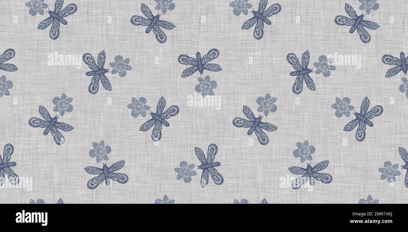 Farmhouse blue butterfly seamless border. Rustic French wildlife for ...