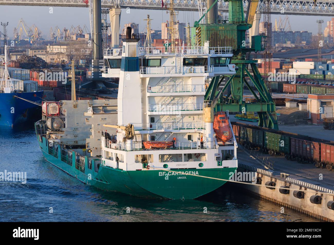 Container ship BF Cartagena from Limassol, Cyprus anchored in the big ...