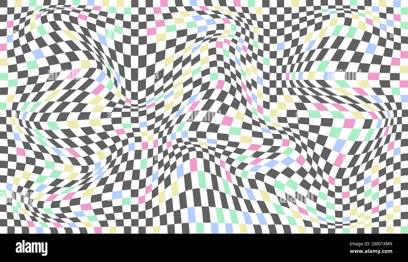 Checkered background with distorted squares. Abstract banner with ...