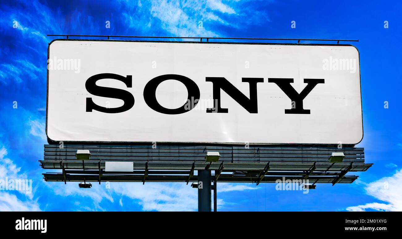 POZNAN, POL - JUL 20, 2022: Advertisement billboard displaying logo of ...