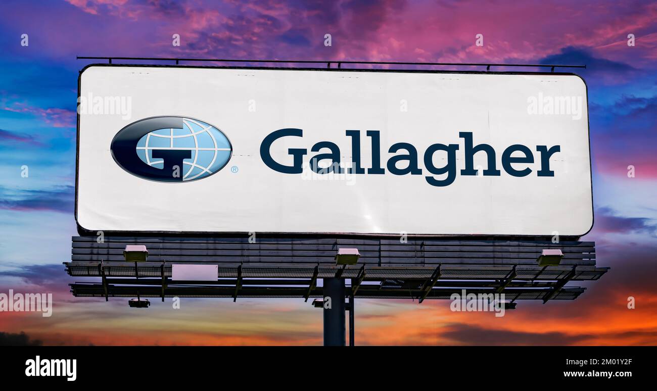 POZNAN, POL - SEP 13, 2022: Advertisement billboard displaying logo of ...