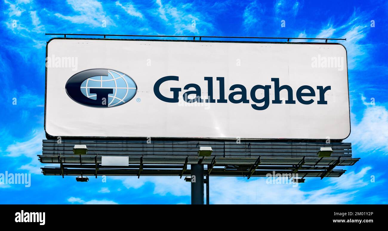 POZNAN, POL - SEP 13, 2022: Advertisement billboard displaying logo of ...