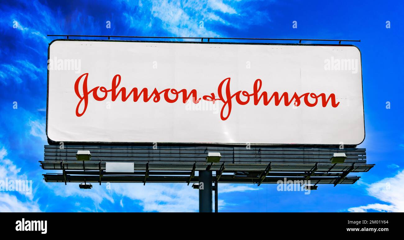 POZNAN, POL - OCT 28, 2022: Advertisement billboard displaying logo of ...