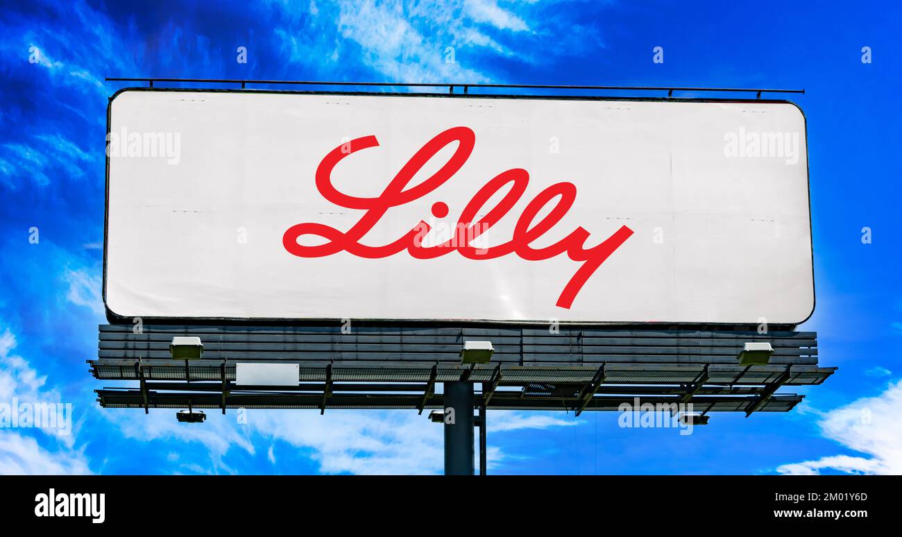 POZNAN, POL - OCT 28, 2022: Advertisement billboard displaying logo of ...