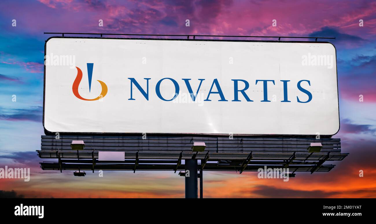 POZNAN, POL - OCT 28, 2022: Advertisement billboard displaying logo of ...