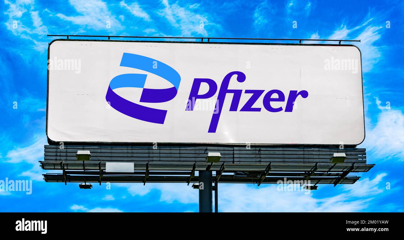 POZNAN, POL - OCT 28, 2022: Advertisement billboard displaying logo of ...