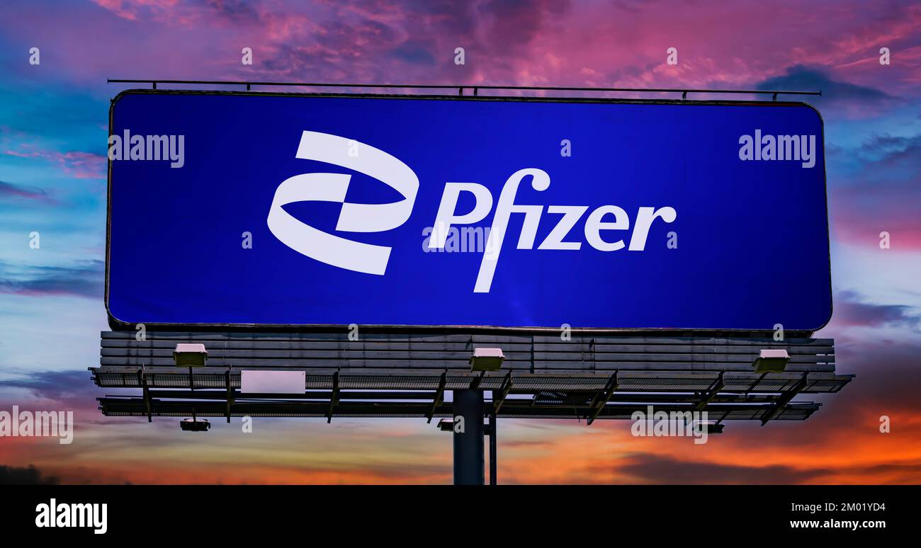 POZNAN, POL - OCT 28, 2022: Advertisement billboard displaying logo of ...