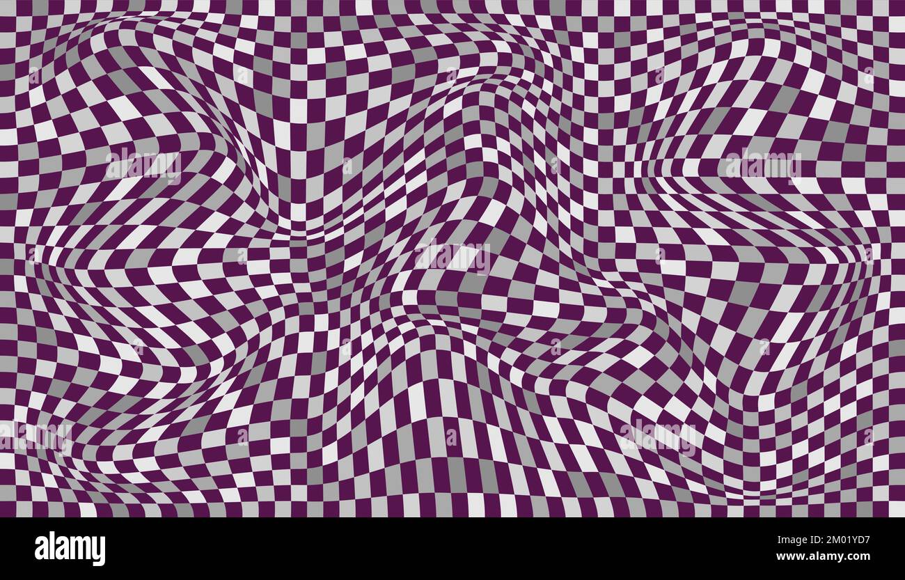 Checkered background with distorted squares. Abstract banner with distortion. Chess pattern ...