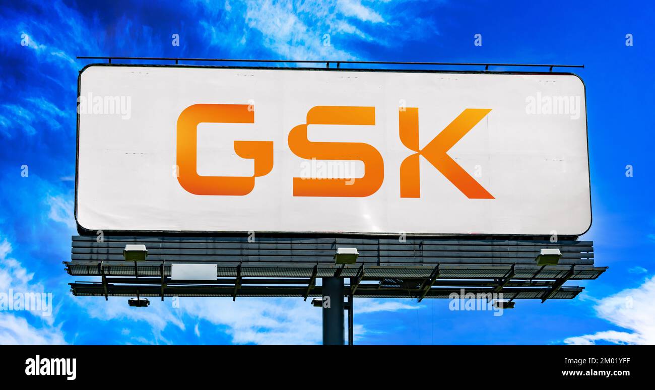 POZNAN, POL - OCT 28, 2022: Advertisement billboard displaying logo of ...